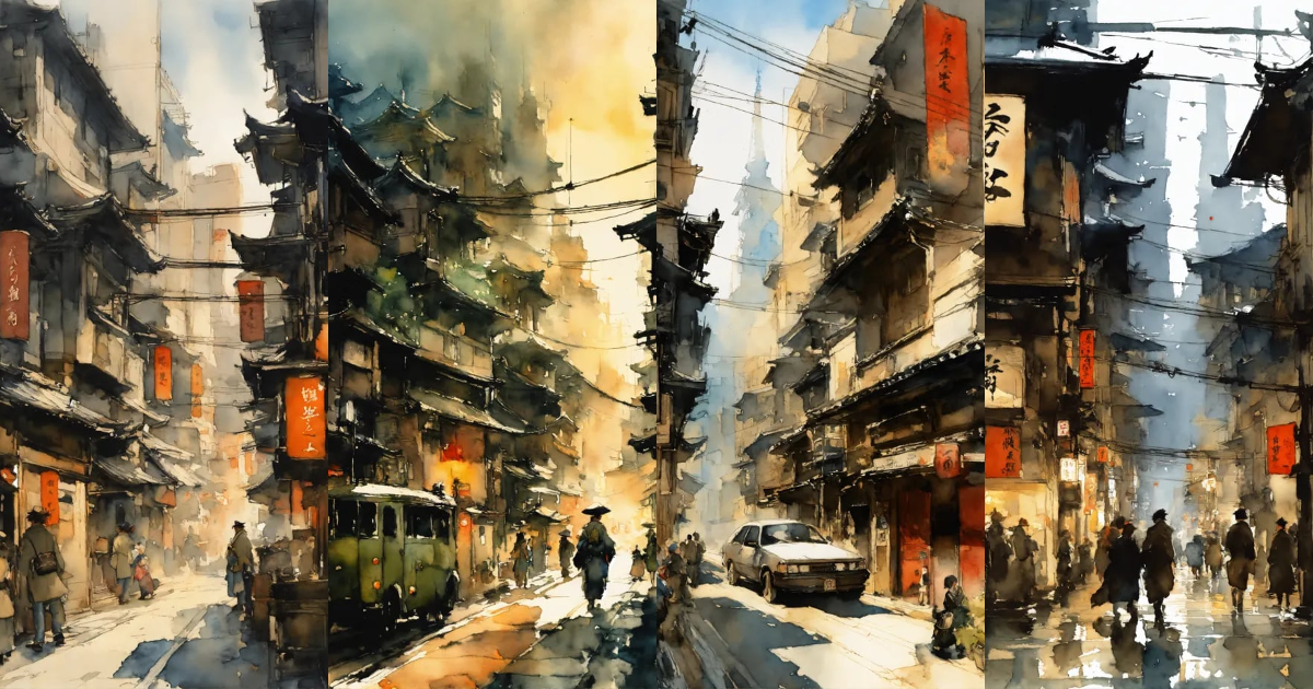 Lexica - Japanese city scape Yoji Shinkawa style, Jean-baptiste Monge ...