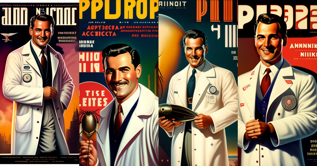 Lexica - 1945 pulp magazine poster of a middle aged man doctor in a ...