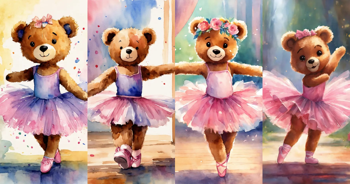 Lexica - Female ballet dancer teddy bear, watercolor, ,pixar animation ...