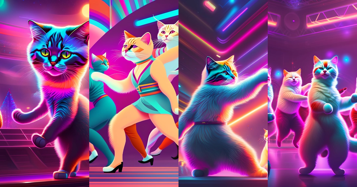 Lexica - A lot of soviet cats dancing on the dance floor, retrowave stage