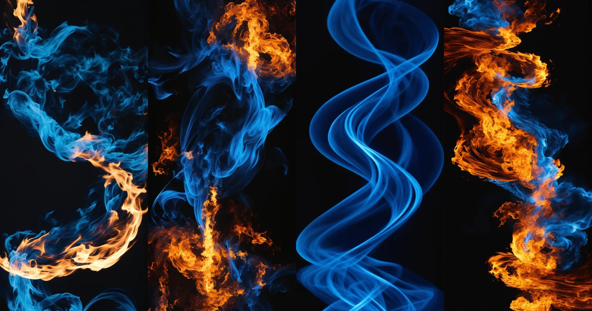 Lexica - Blue fire over black background, twisting up into black