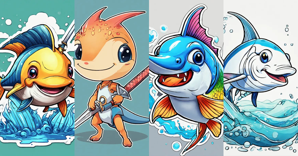 Lexica - Generate a cute Swordfish, 4K resolution, cartoon-sticker ...