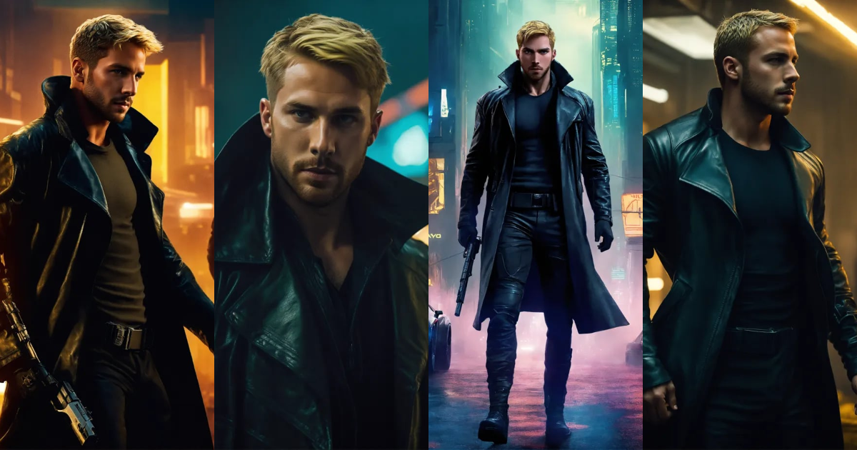 Lexica - Full body, stubble faced blonde haired white man, futuristic ...