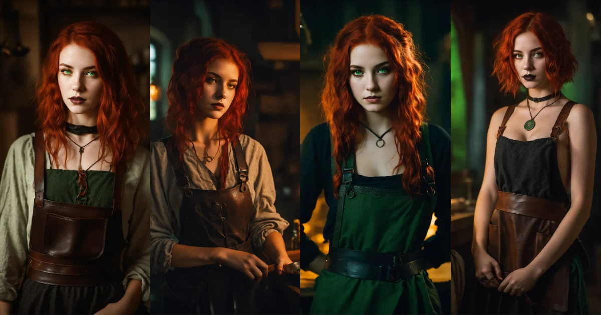 Lexica - Body portrait, 18 year old goth girl alchemist with red hair ...