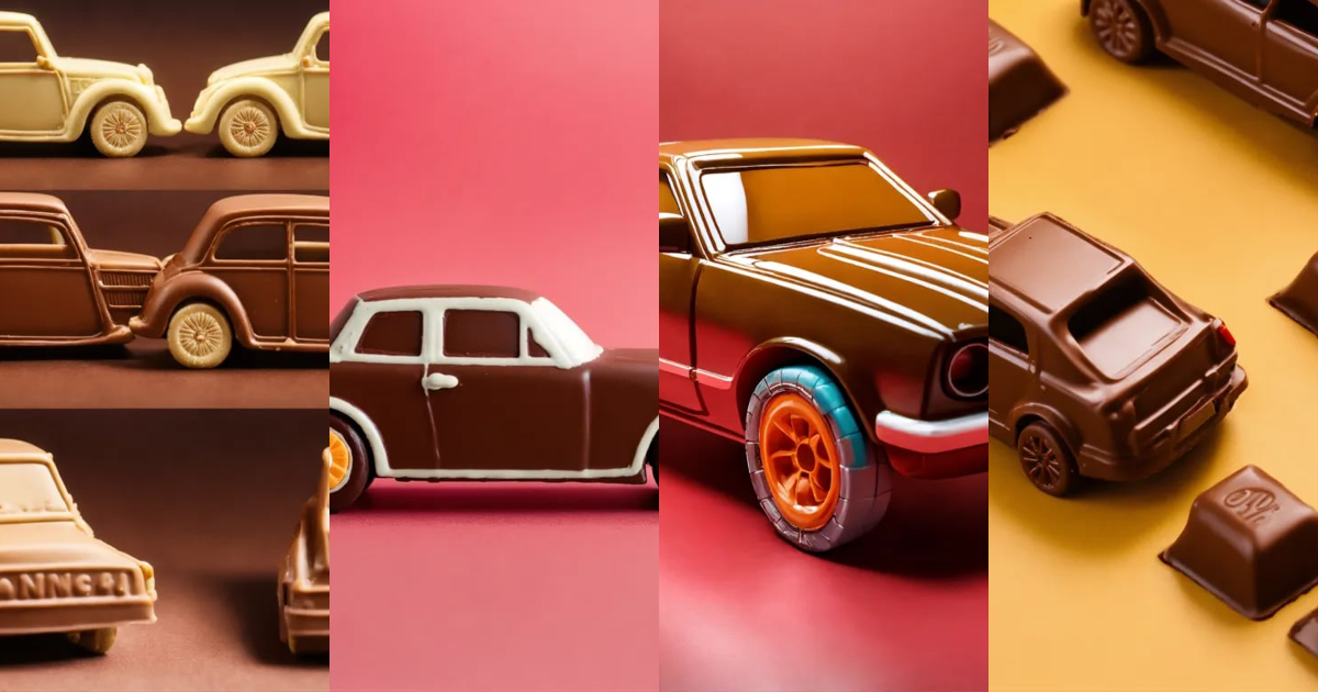 Lexica - Car chocolate front half white and back half dark mould ...