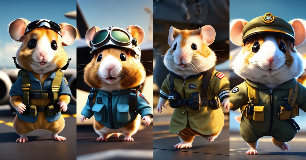 Lexica - A cute fluffy hamster pilot walking on a military aircraft ...