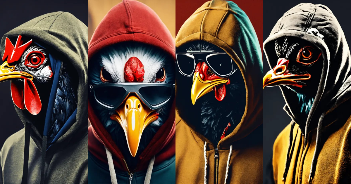 Lexica - A chicken wearing a ski mask over face close up logo robbery ...