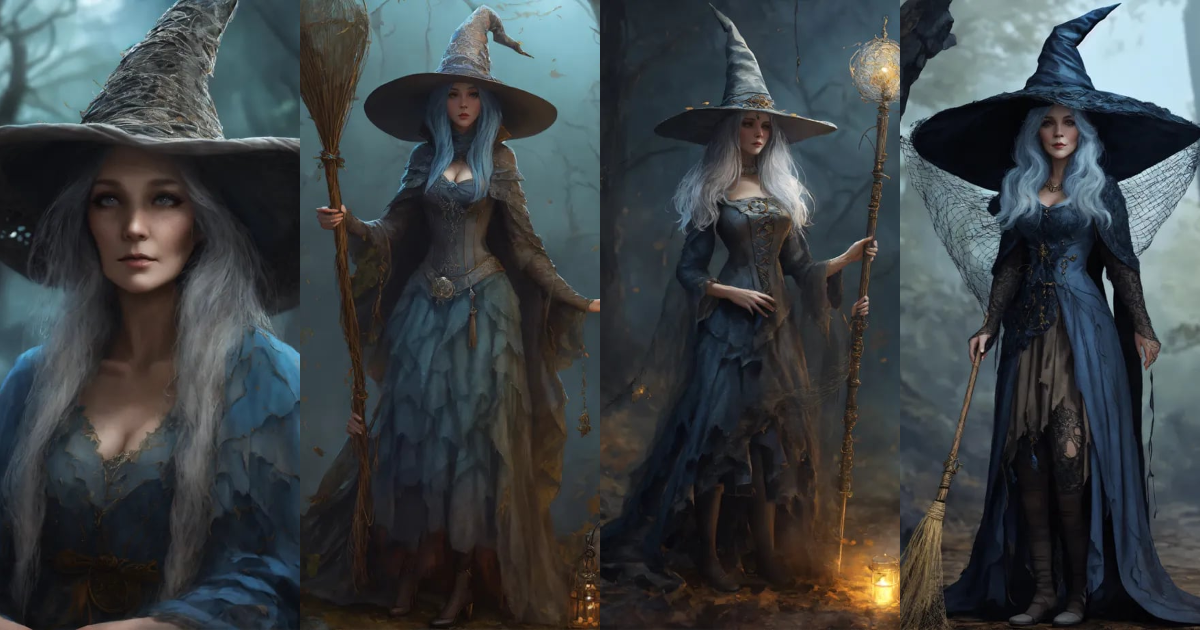 Lexica - A old 70 years old witch, long witch dress, full body wide ...