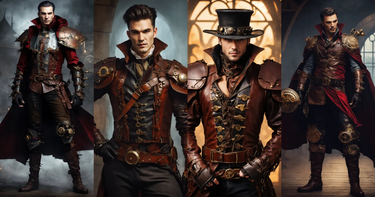 Lexica - Male steampunk vampire wearing leather armor, fantasy art stlye