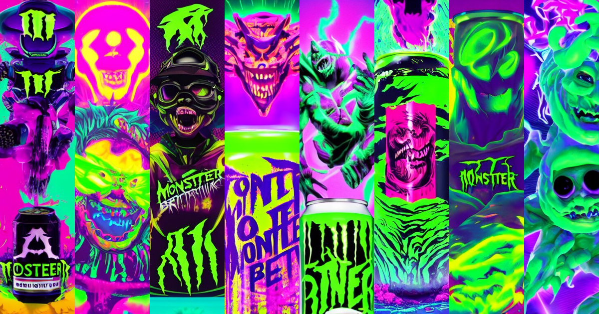 Lexica - Monster energy brink, vivid colours, vaporwave lighting ...