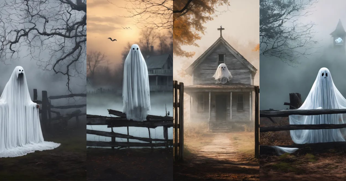 Lexica - Create a digital art piece featuring a white ghost sitting on ...