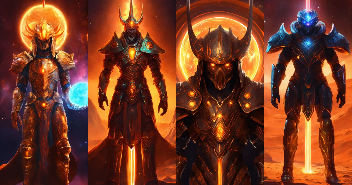 Lexica - Drawing of epic alien warlord king with glowing orange energy ...