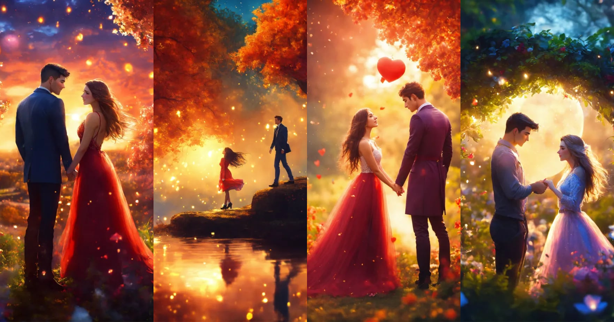 Lexica - Beautiful couple girl and guy in the magical world, love