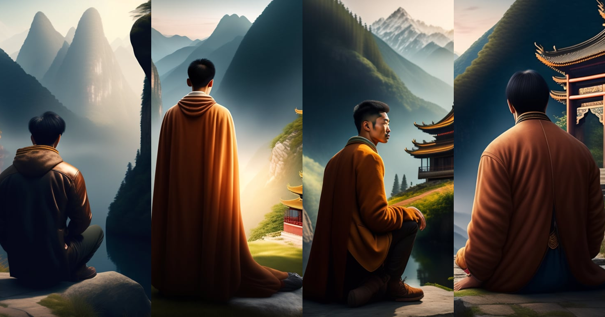 Lexica - Portrait of a young man kneeling in front of an old zen master ...