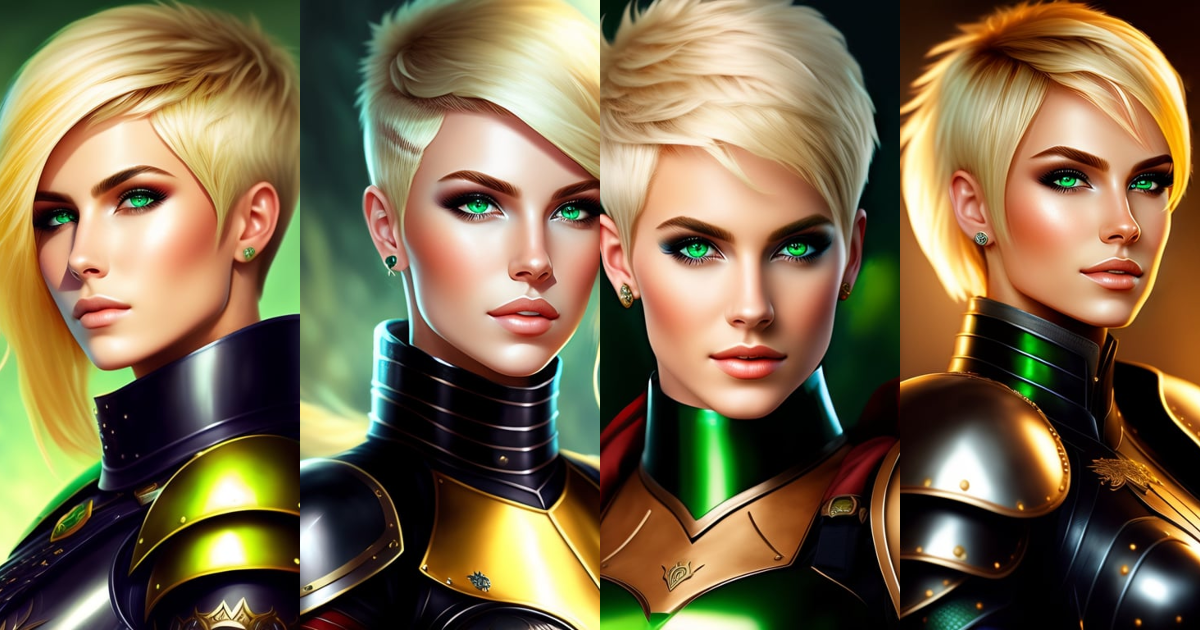 Lexica - Young adult female, leather armour, blonde hair, pixie cut ...