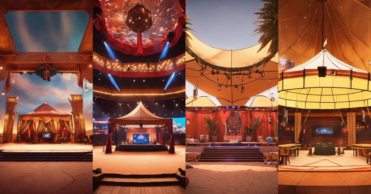Lexica - Generate an image of a small esports venue's desert tent style ...