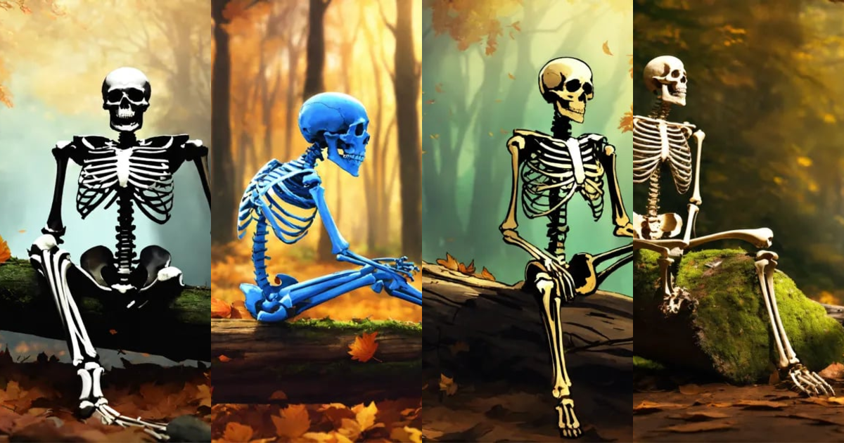 Lexica - Create a digital art piece featuring a skeleton sitting on a ...