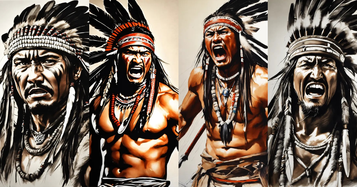 Lexica - Sketch a realistic Apache warrior screaming on white paper.
