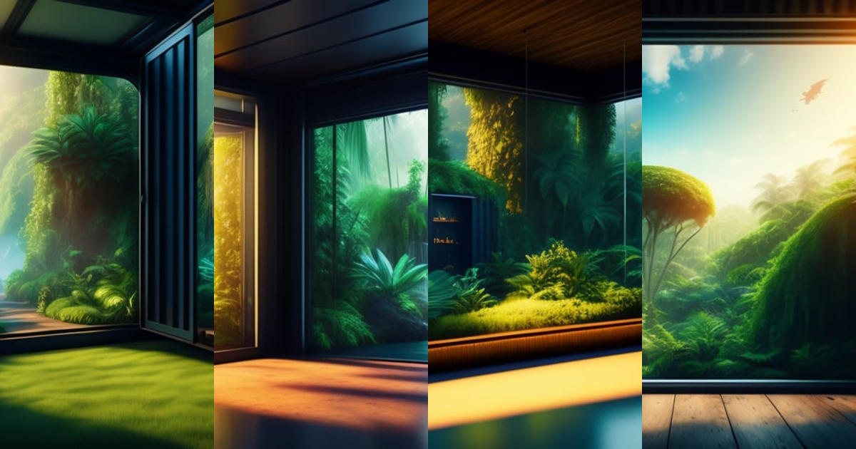 Lexica - A lush jungle inside a glass shipping container, photo ...