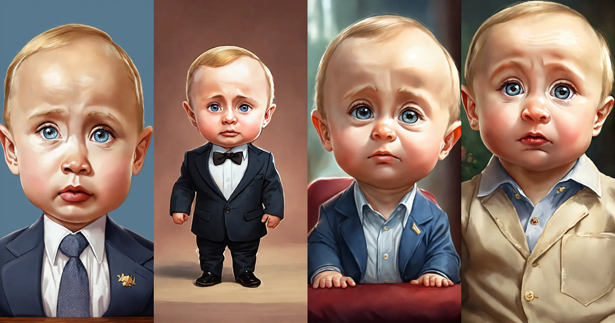 Lexica - Vladimir Putin as a cute baby cartoon, big eyes Ultra realist