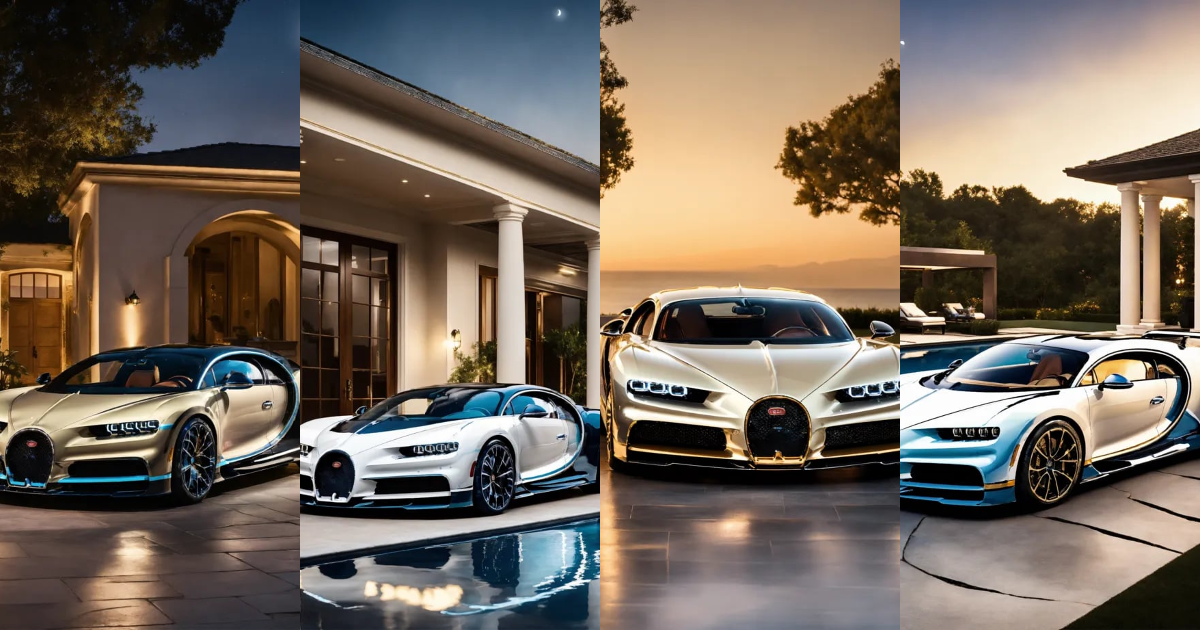 Lexica - 2023 Bugatti chiron with contemporary mansion white and Gold ...