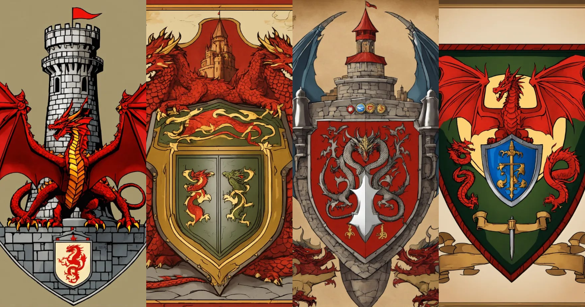 Lexica - Coat of arms with a shield with a tower and two dragons and a ...