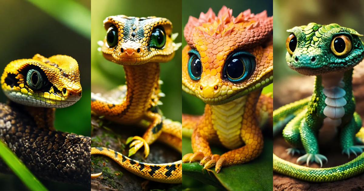 Lexica - A baby snake dragon with big cute eyes.