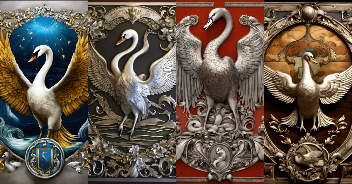 Lexica - Heraldry coat of arms for a swan, art neavou, silver swan