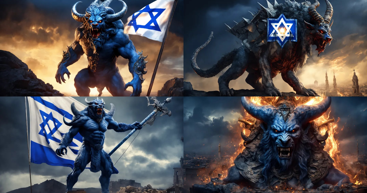 Lexica - Evil demonic Israel demon with an Israeli flag beast with an ...