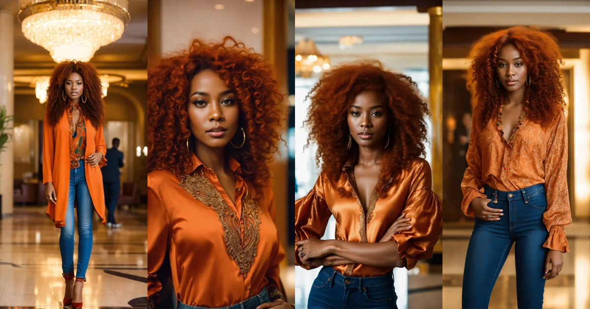 Lexica - Pretty human looking alien with dark orange skin, big reddish ...
