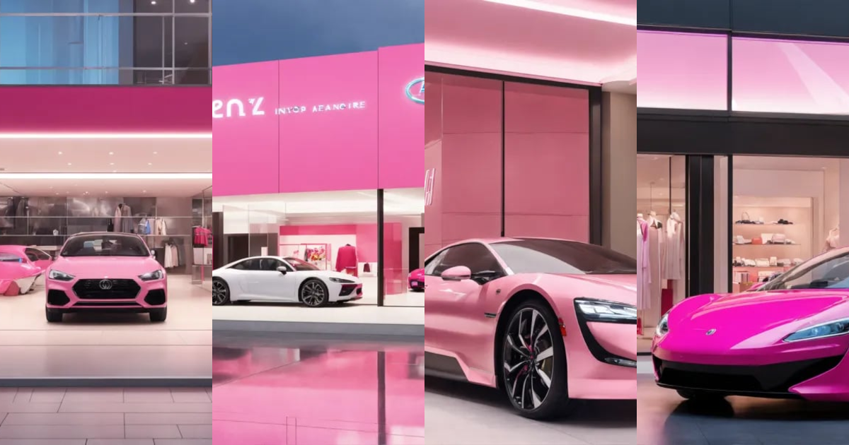 Lexica - Indoor, mall, car rental store, pink car, with large glass ...