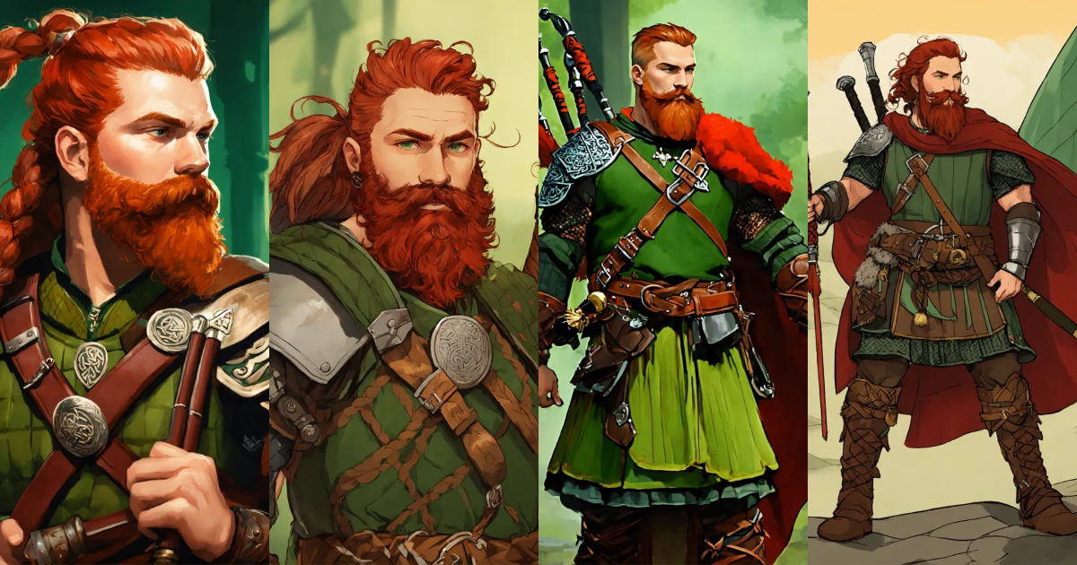 Lexica - D&D Celtic warrior with kilt and muted green armor, bagpipes ...