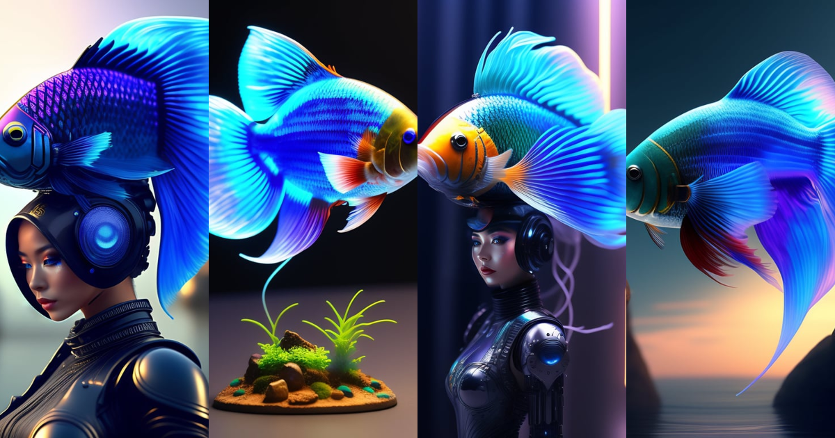 Lexica - Robotic cyber punk made with steel and plastic Betta fish ...