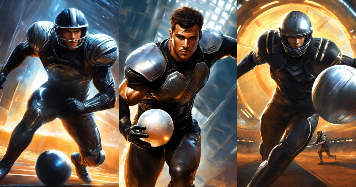 Lexica - Muscular male defiant Speedball scifi Player on the Game field ...