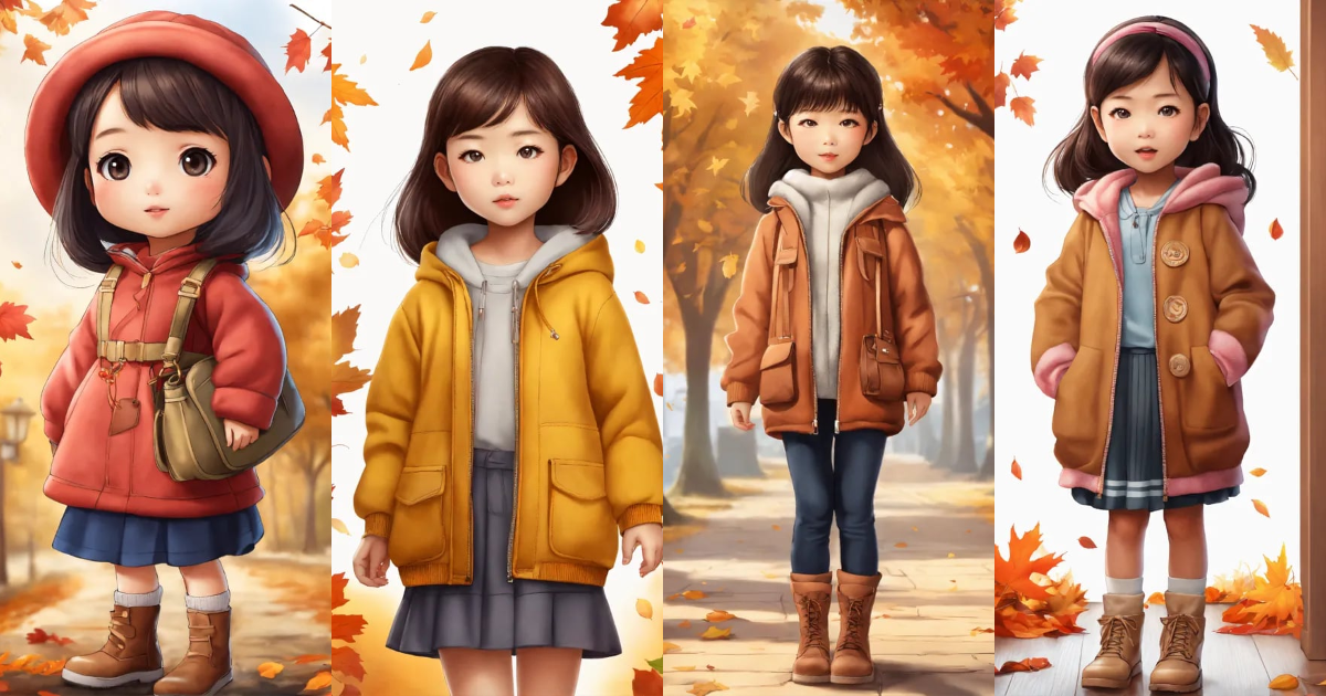 Lexica - Cartoon cute little Asian girl wearing fall clothes, no bag ...