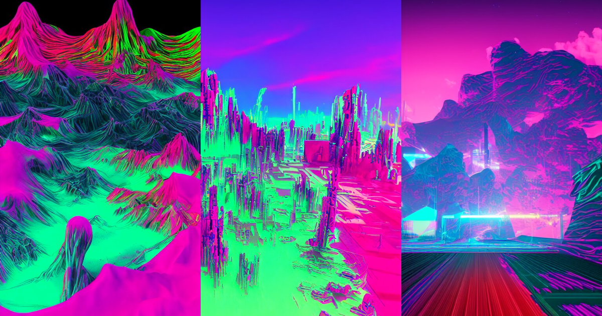 Lexica - Synthwave, colorful, glitchy, landscape, in a spectrogram and ...