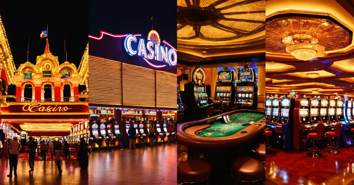 Lexica - A photo of a casino. The casino is brightly lit and has a ...
