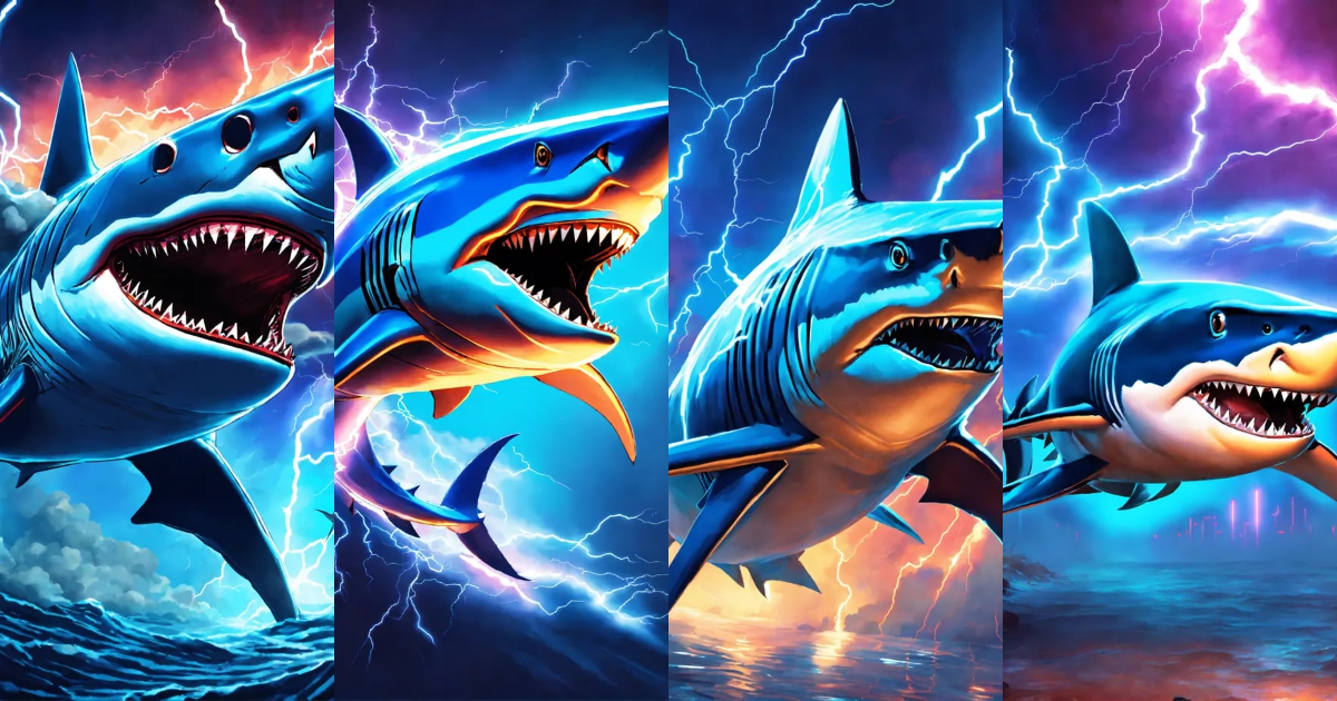 Lexica - An illustration of a shark with blue neon lights on its body ...