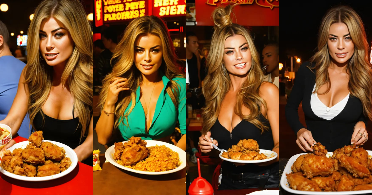 Lexica - Carmen electra eating fried chicken at popeye's