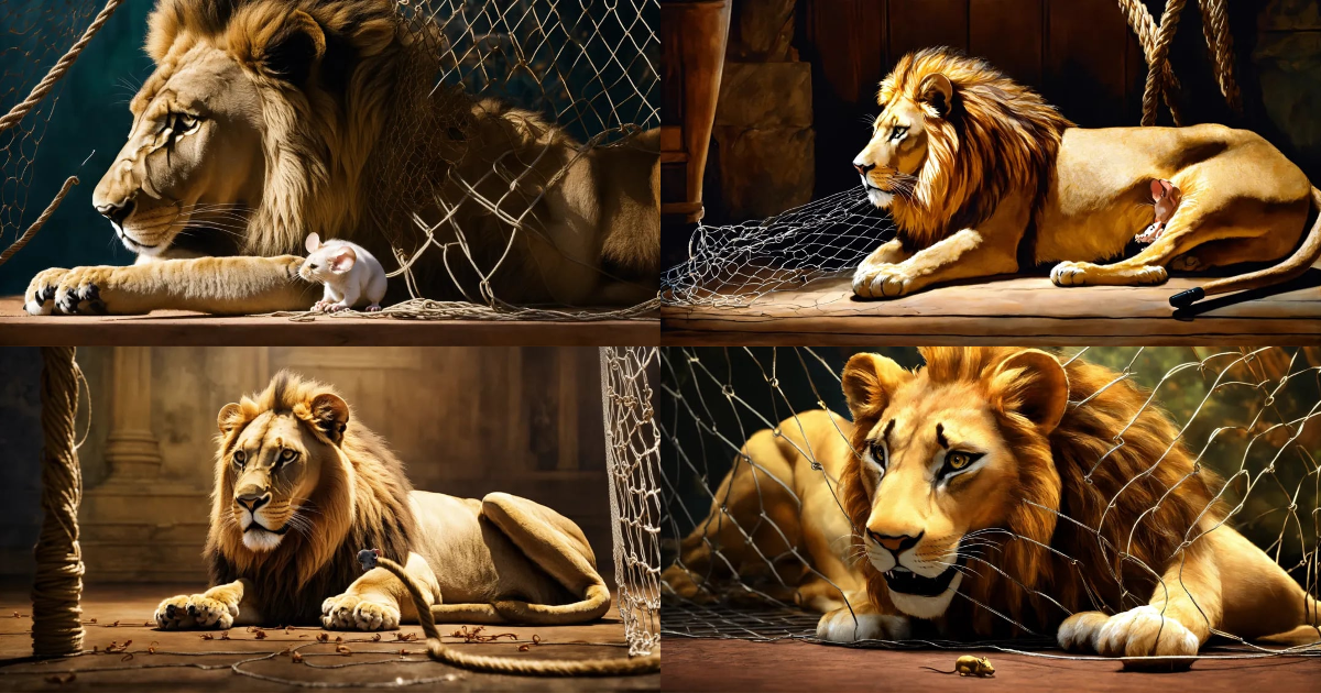 Lexica - Hyperrealistic image of a lion and a mouse together. The mouse ...