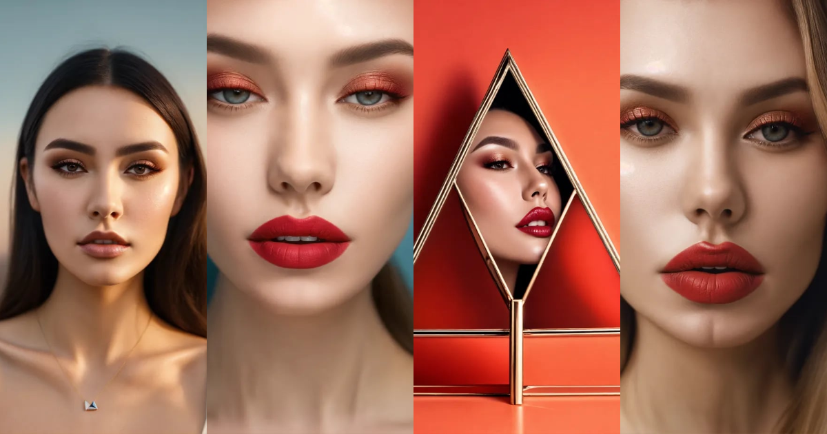 Lexica - Lips makeup in triangle downwards pointed shaped mirror ...