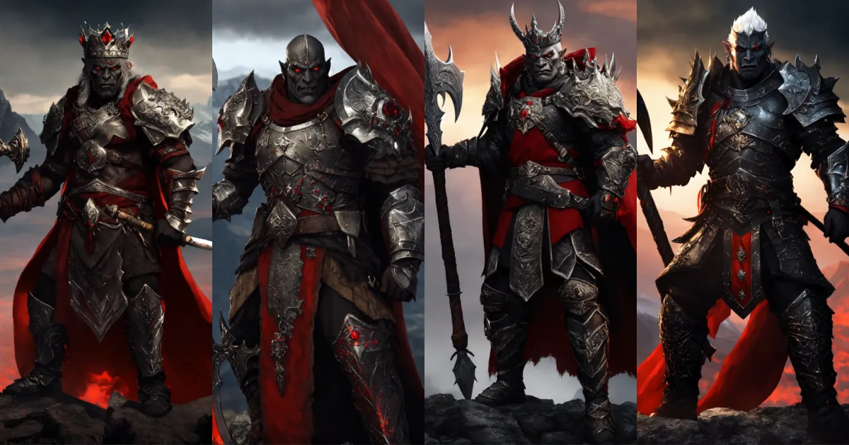 Lexica - Fantasy setting, a sinister-looking Orc Lord, with black skin ...