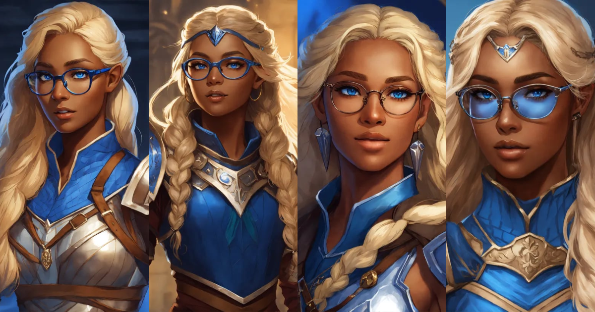 Lexica - A very brown skinned half elf woman, wearing glasses with deep ...