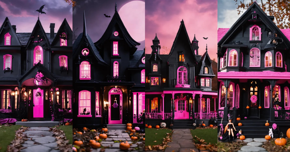 Lexica - Barbie dolls, witch, black, pink, witches house exterior ...