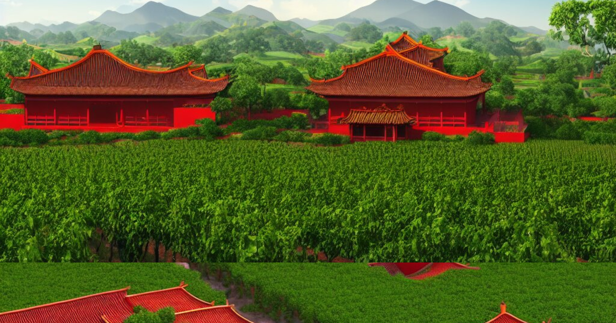 Lexica - A Chinese style winery with red walls and a green roof. The ...