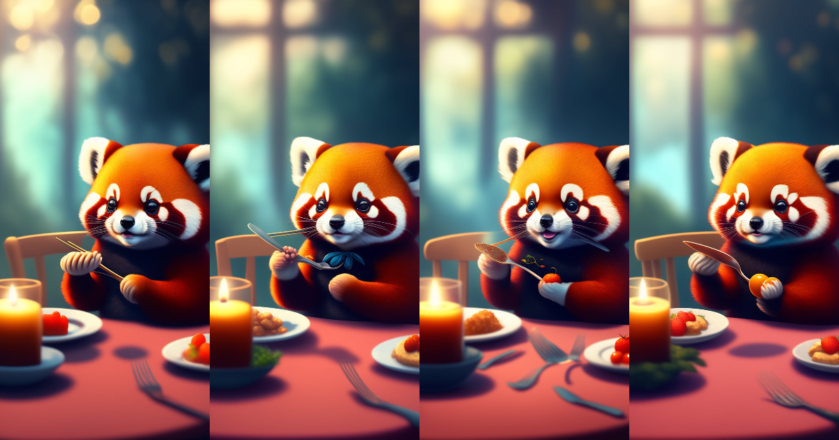 Lexica - Cute and adorable cartoon baby red panda, dining at a long ...