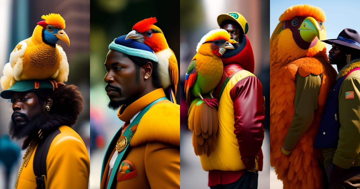 Lexica - A human-sized bird dressed like Flava Flave, with a bird-sized ...