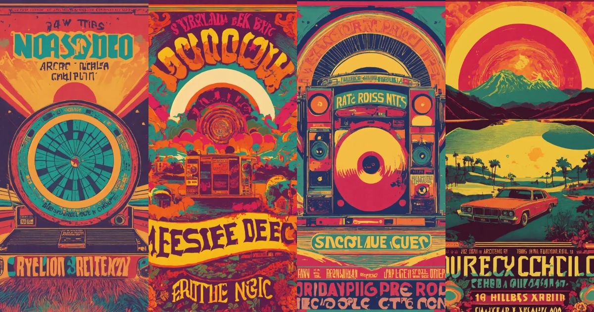 Lexica - A retro-style poster showcasing a classic rock concert with ...