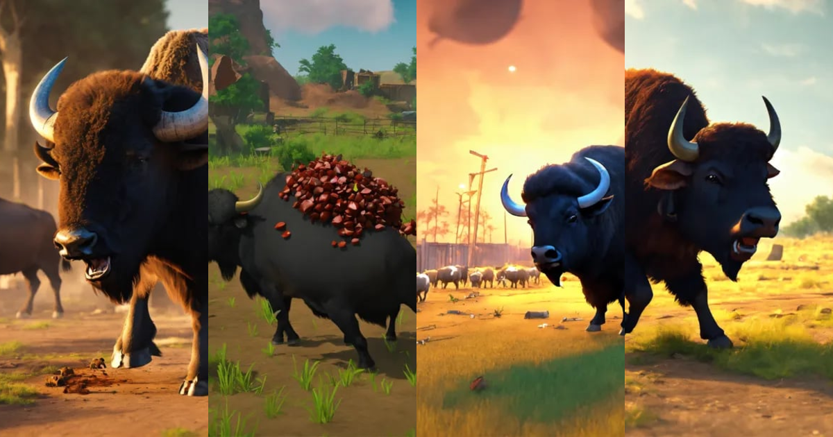 Lexica - 3d style animation cartoon killed buffalo knock down attack on ...