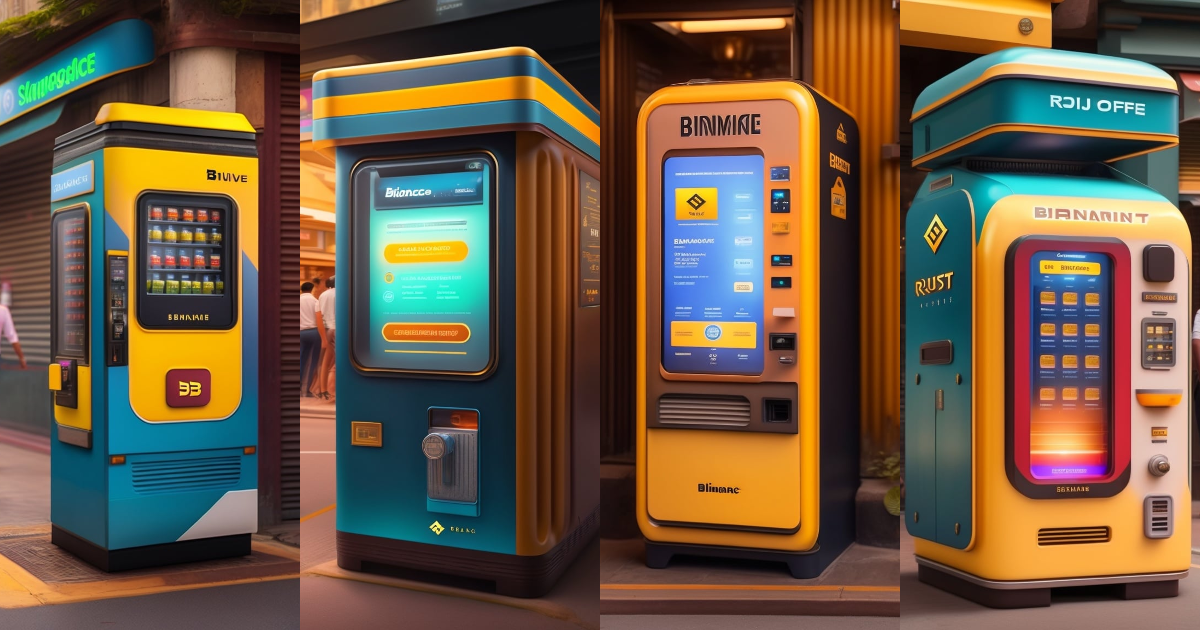 Lexica - 80s style binance rusty coffee vending machine in the middle ...